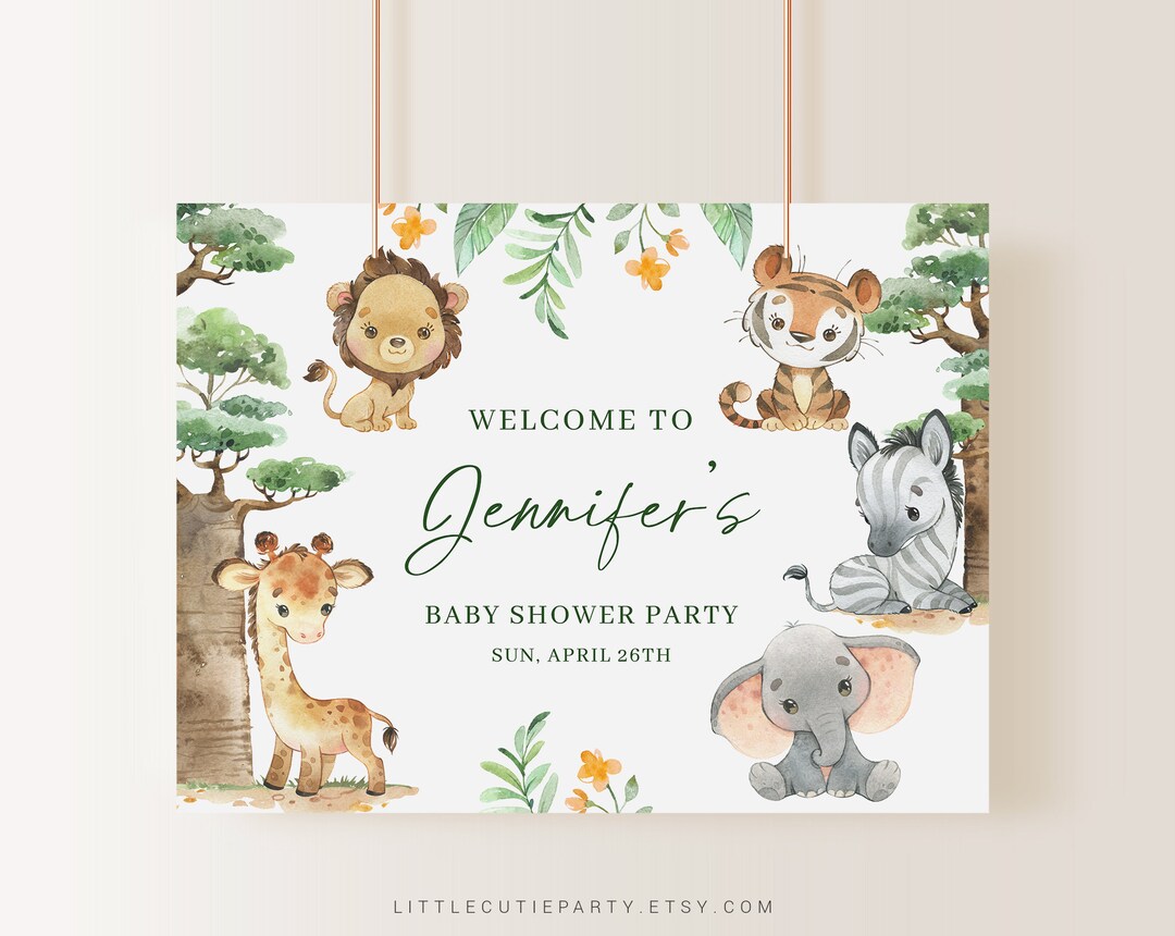 Editable Safari Baby Shower Backdrop, Safari Baby Shower Welcome Sign ...