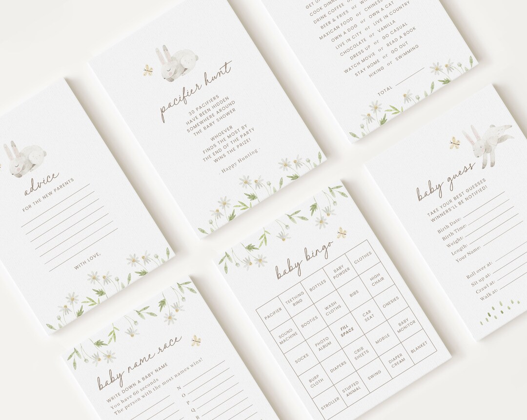 10 Editable Bunny Baby Shower Games, Bunny is on the Way, Rabbit Baby ...