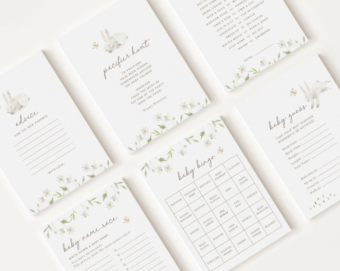 10 Editable Bunny Baby Shower Games, Bunny is on the Way, Rabbit Baby ...