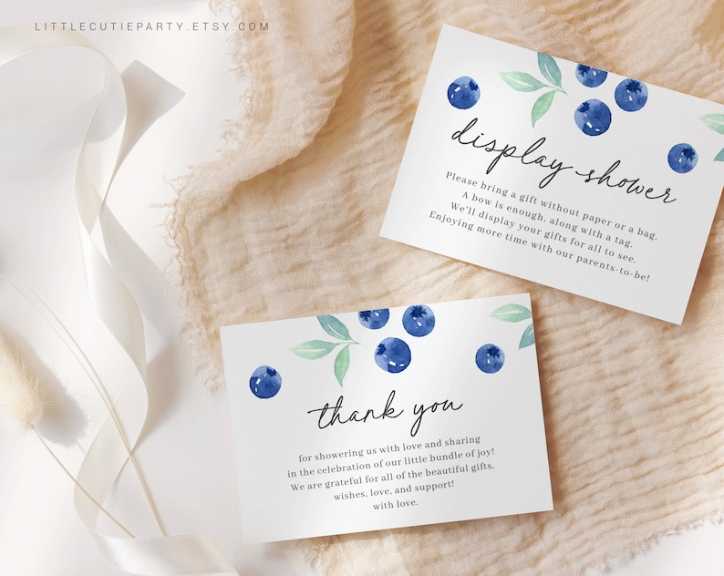 Editable Blueberry Thank You Card, Baby Shower Display Card for Sweet ...