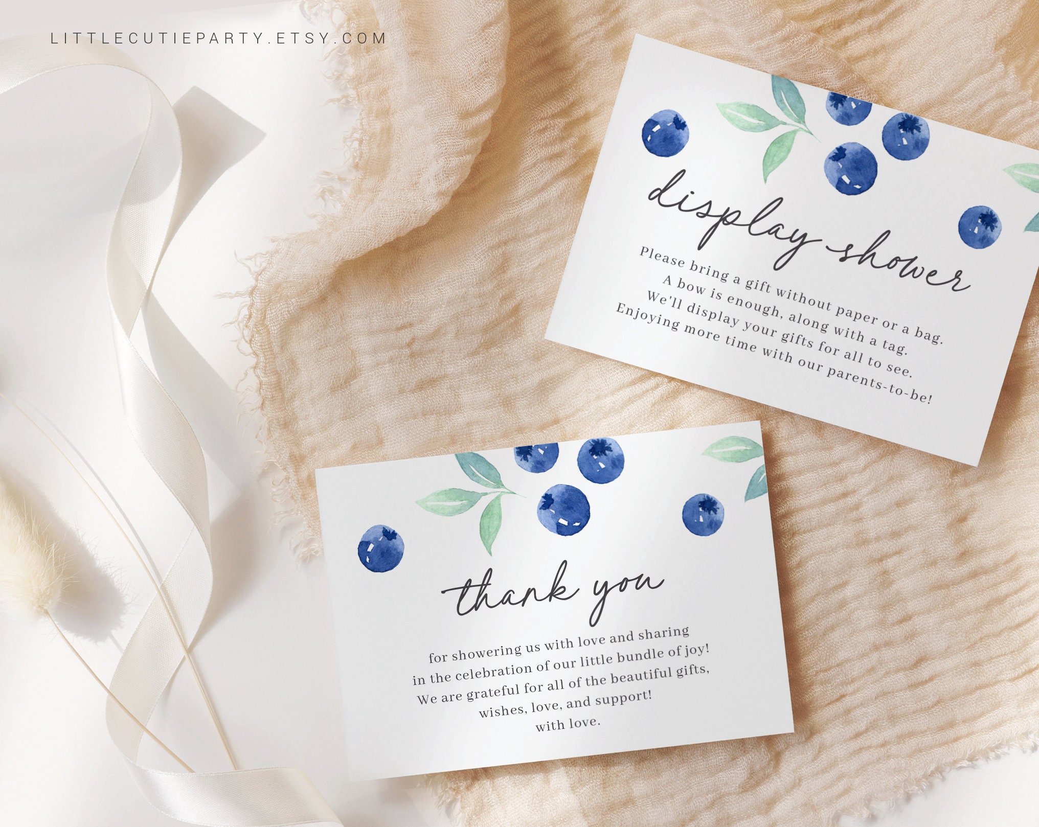 Editable Blueberry Thank You Card, Baby Shower Display Card for Sweet ...