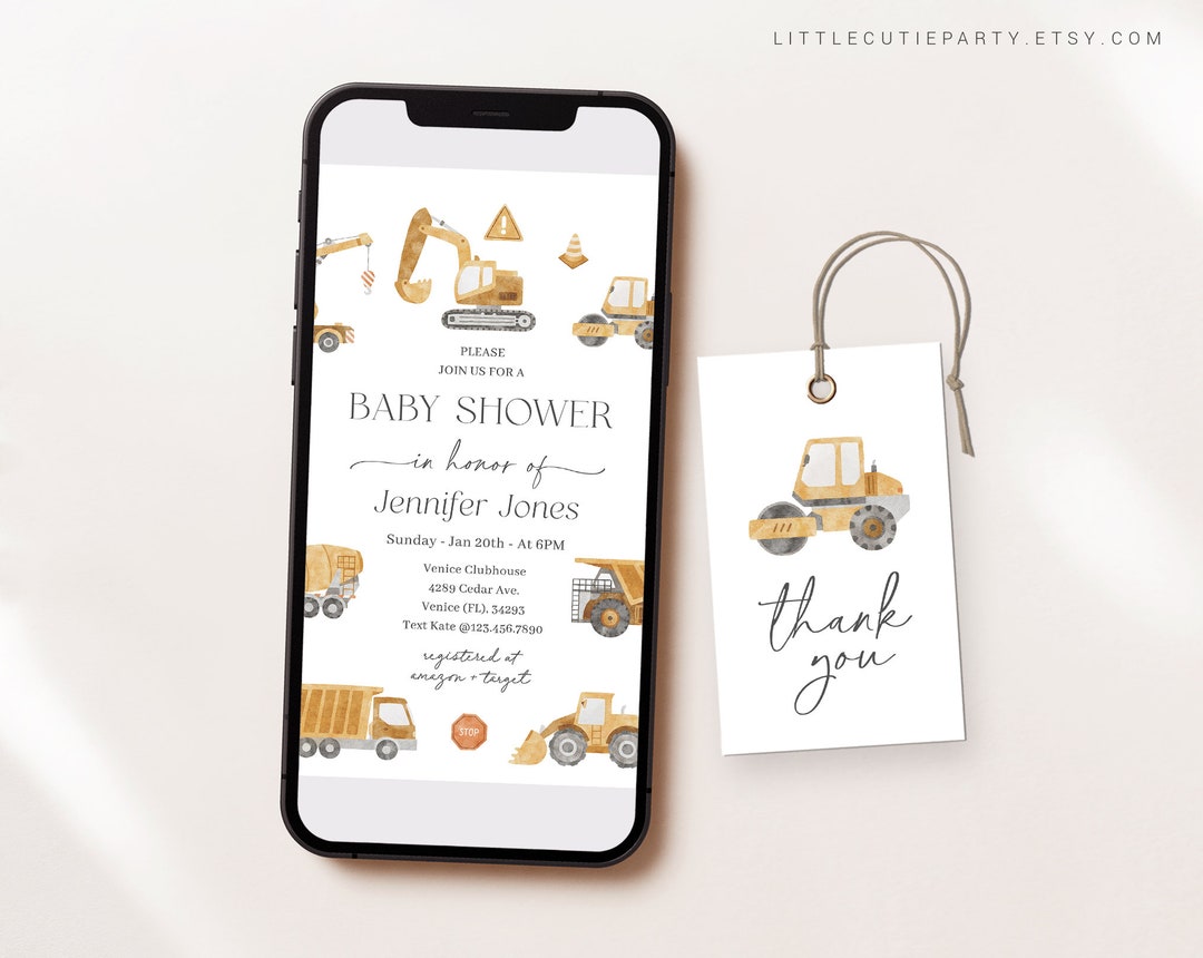 Editable Construction Baby Shower Invite, Construction Baby Shower ...
