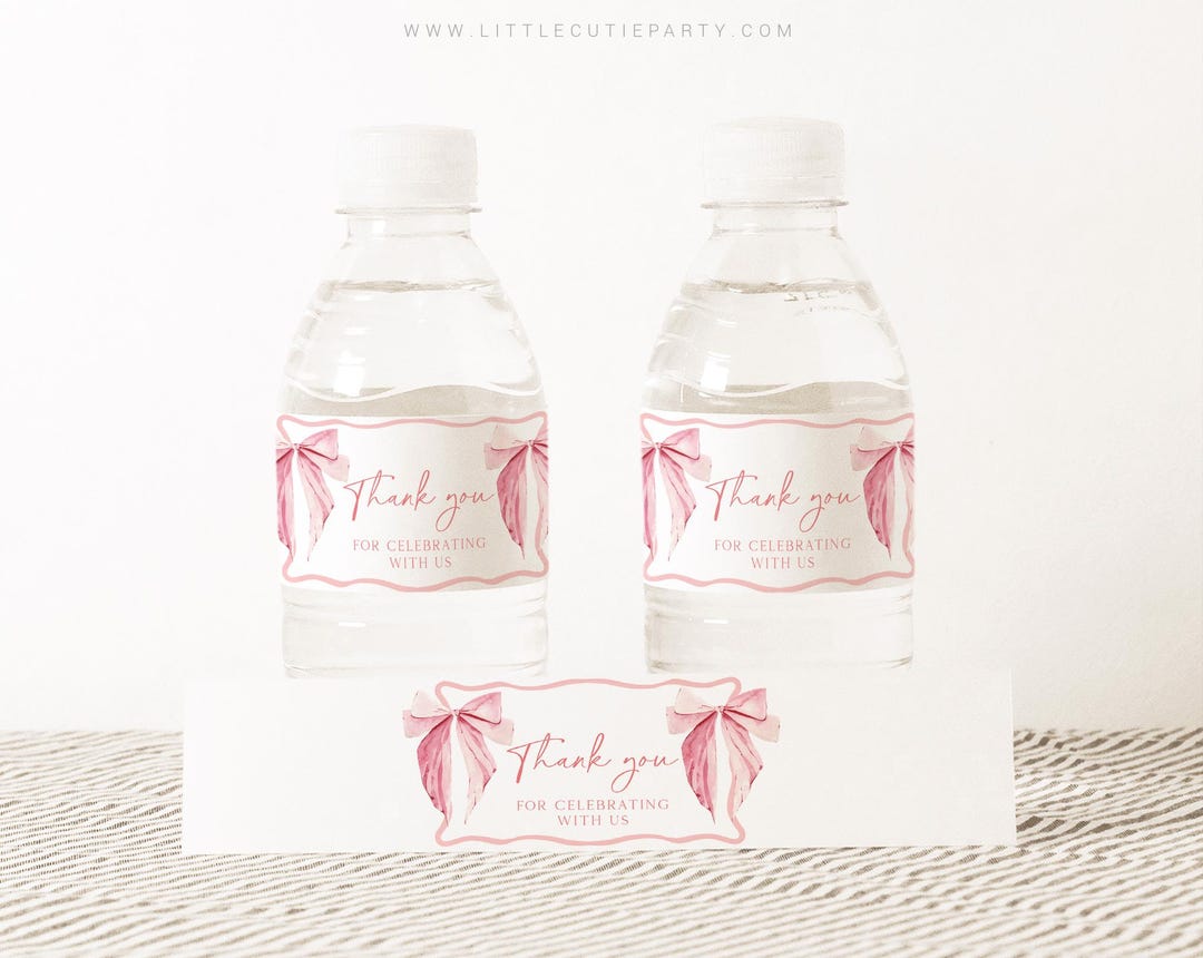 Pink Bow Water Bottle Labels: Shes Tying the Knot Decor (editable ...