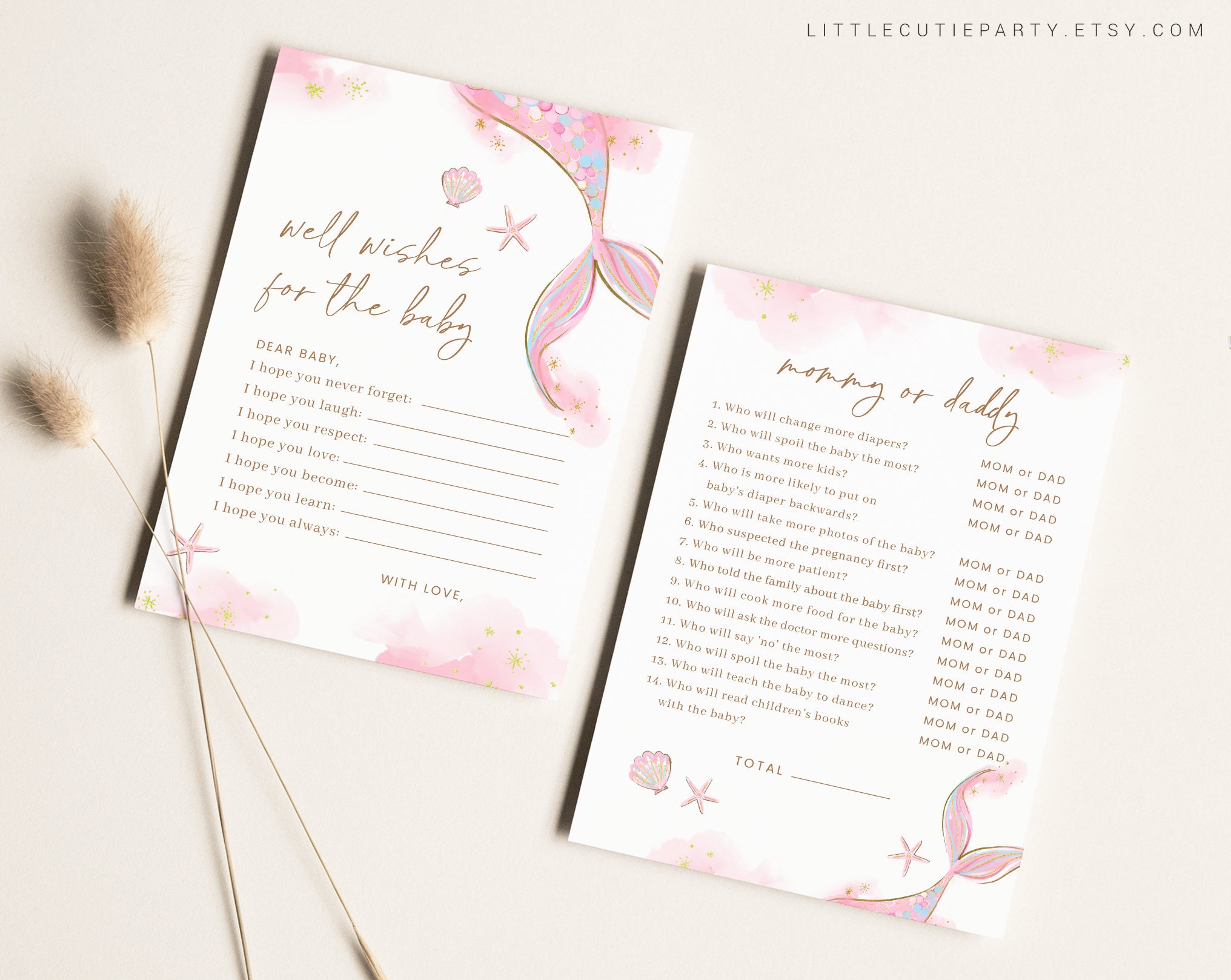 10 Editable Mermaid Baby Shower Games, Mermaid Shower Games Bundle ...