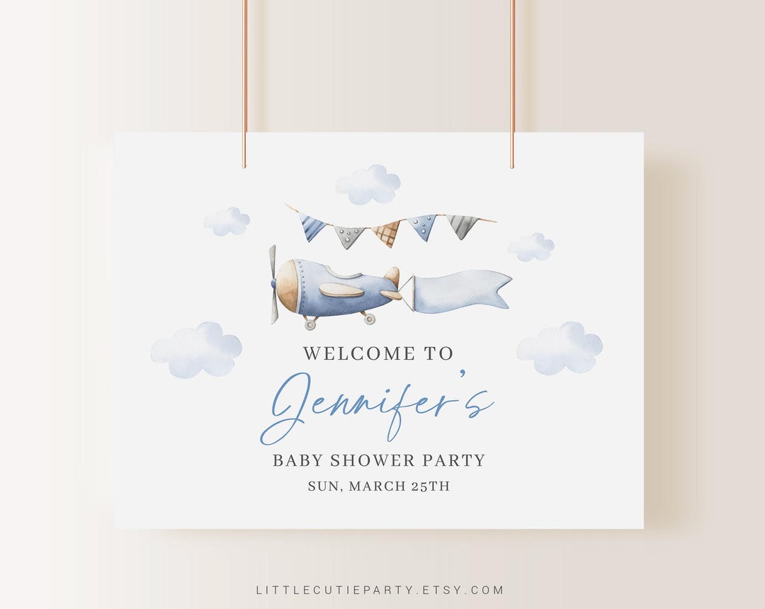 Editable Airplane Baby Shower Banner, Travel Baby Shower Backdrop ...