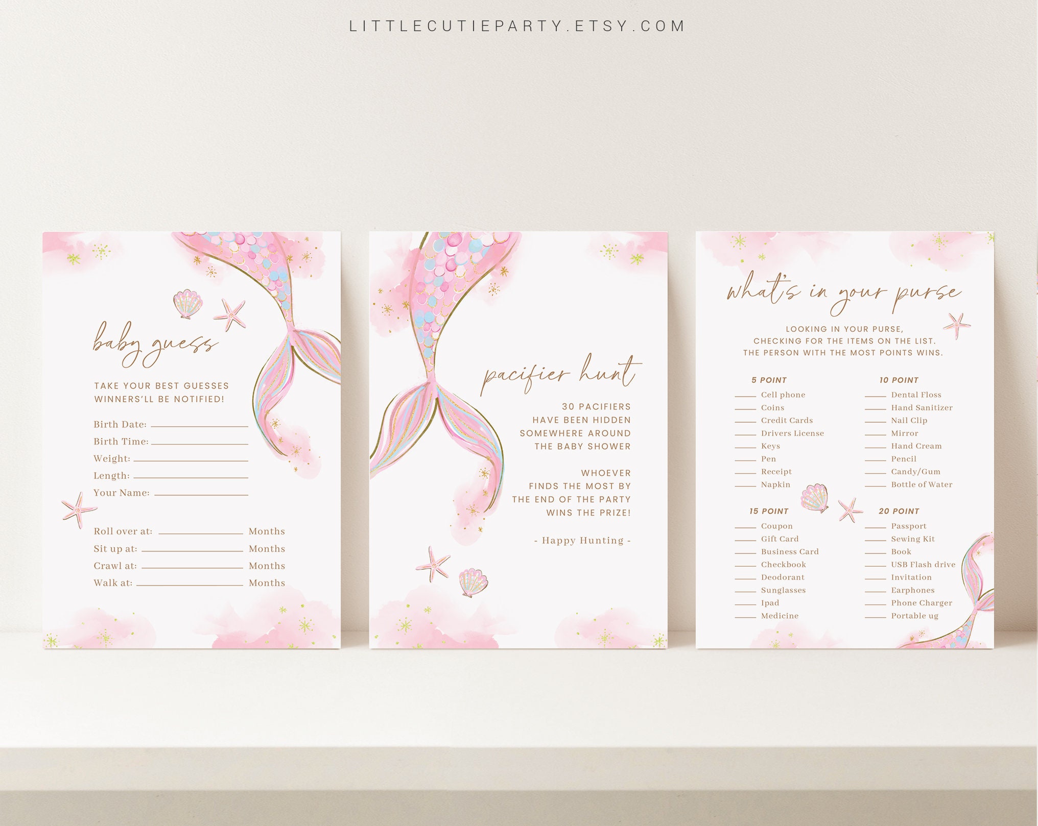 10 Editable Mermaid Baby Shower Games, Mermaid Shower Games Bundle ...