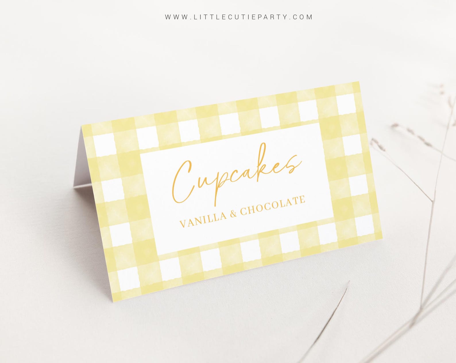 Editable Yellow Gingham Food Labels, Food Tent Cards, Folded Food Cards ...