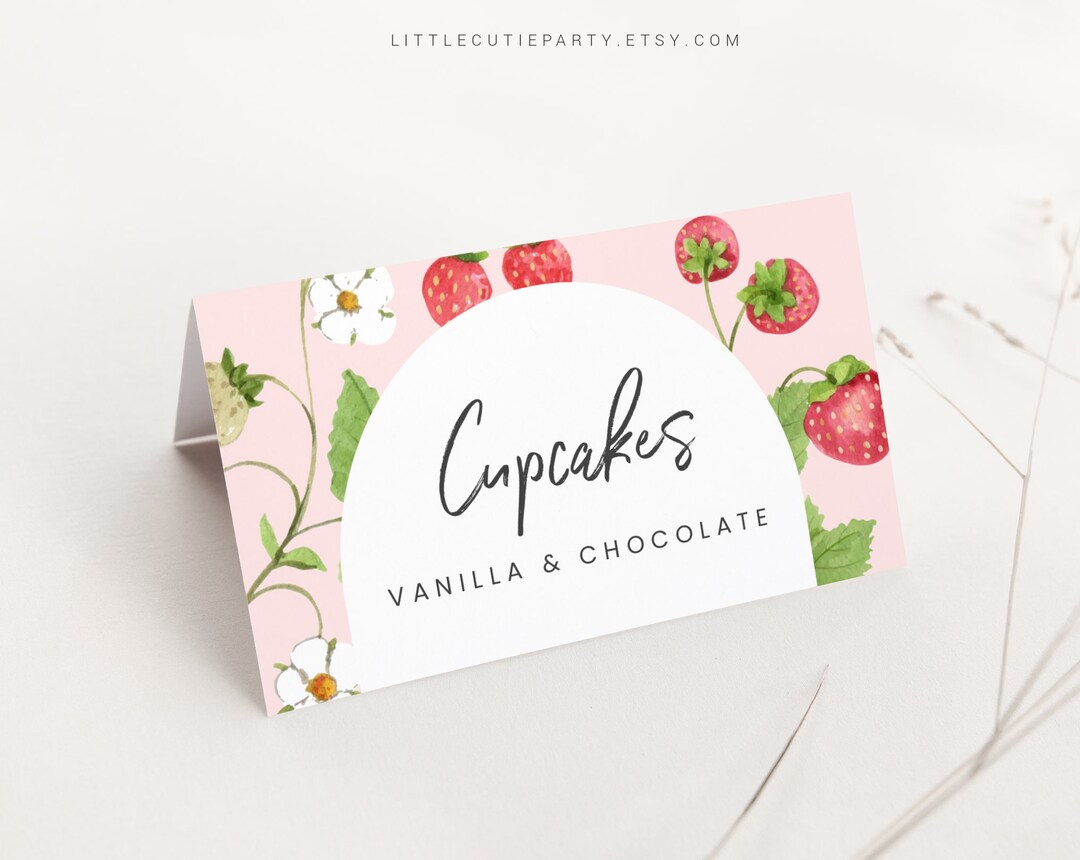 Editable Strawberry Food Labels, Food Tent Cards, Food Tags, Folded ...
