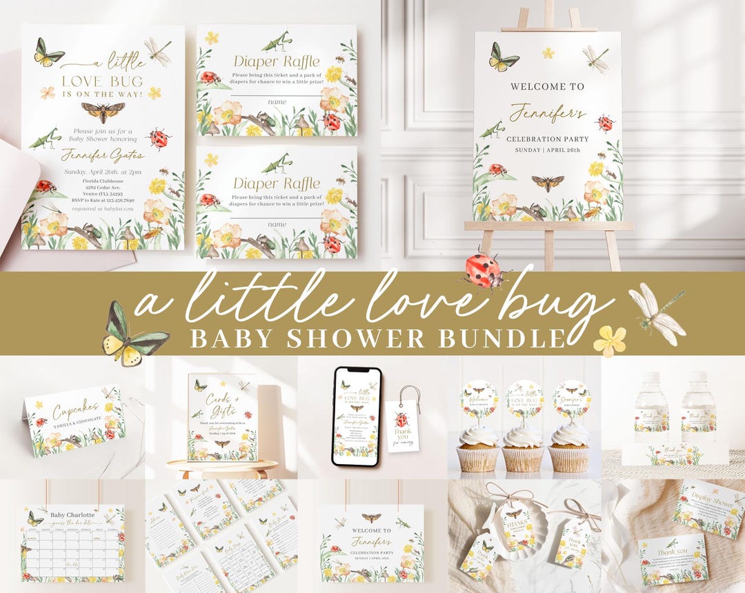 Editable Little Love Bug Baby Shower Bundle, Lovebug Baby Shower Invite ...