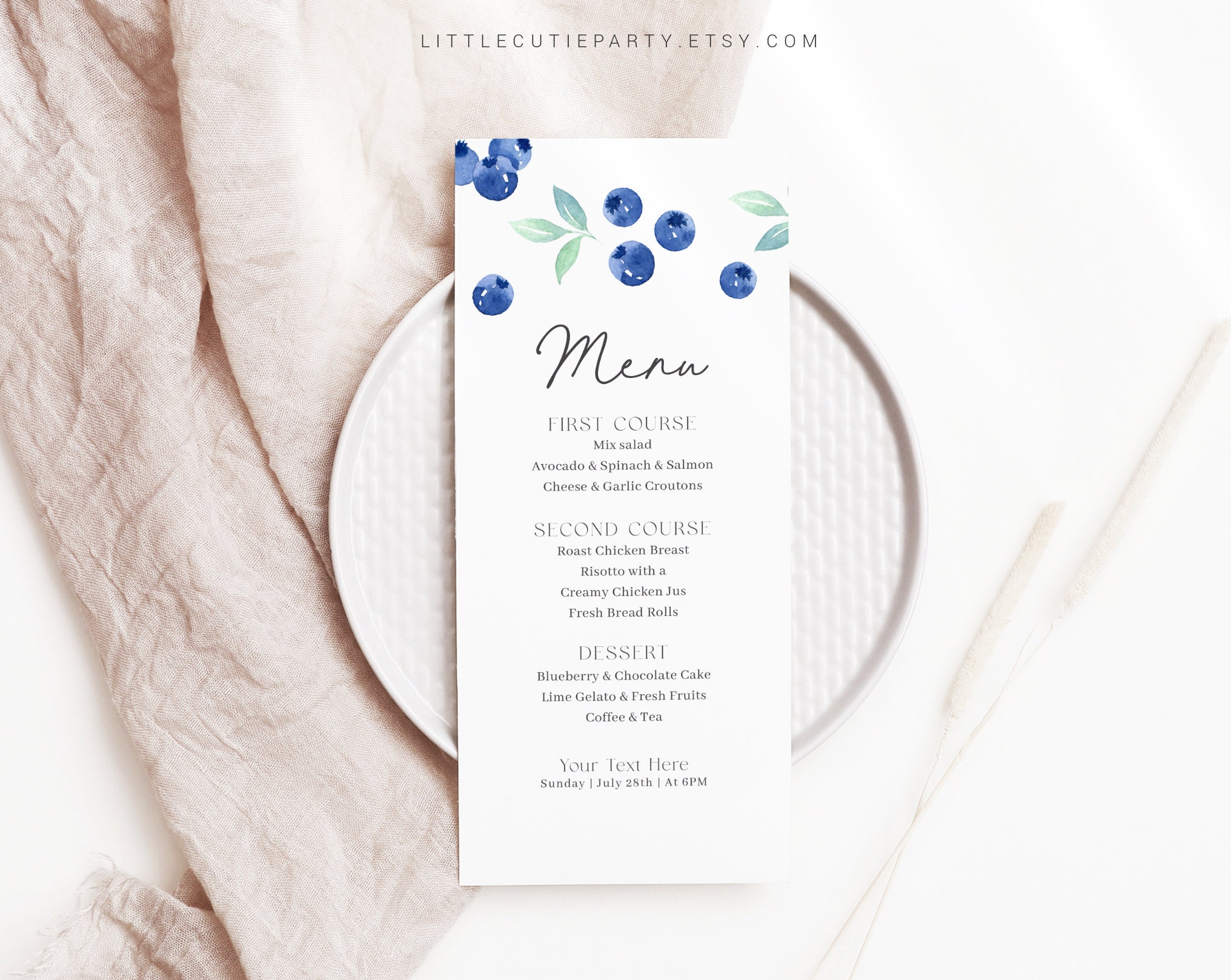Editable Berry First Menu Template, Blueberries Menu Template ...