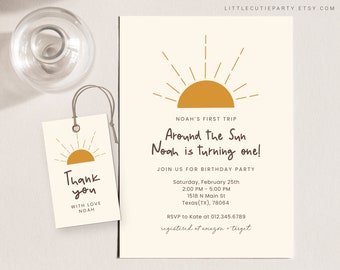 Editable First Trip Around the Sun Birthday Invitation (digital ...