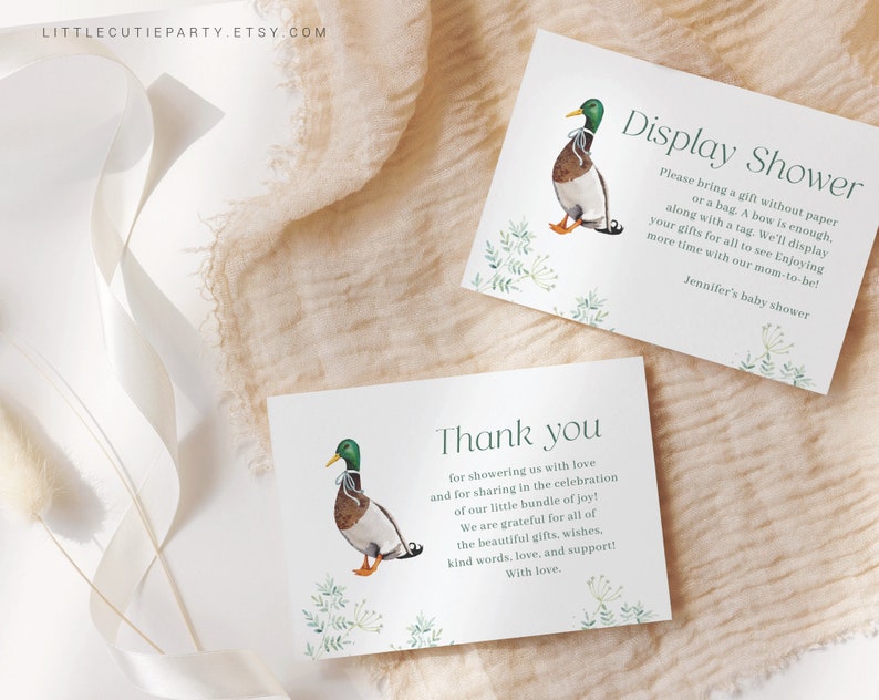 Editable Mallard Duck Thank You Card Baby Shower Display Card - Etsy