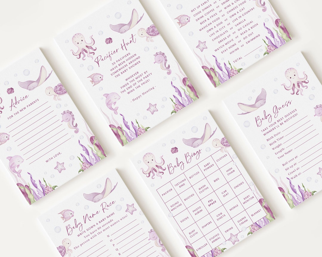 10 Editable Under the Sea Girl Baby Shower Games, Ocean Girl Baby ...