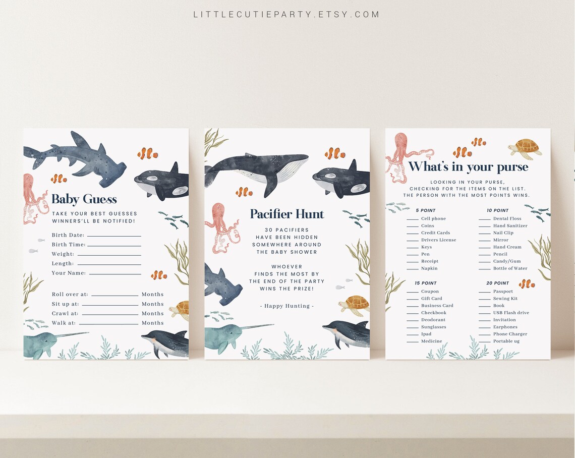 10 Editable Ocean Baby Shower Games, Under the Sea Baby Shower Games ...