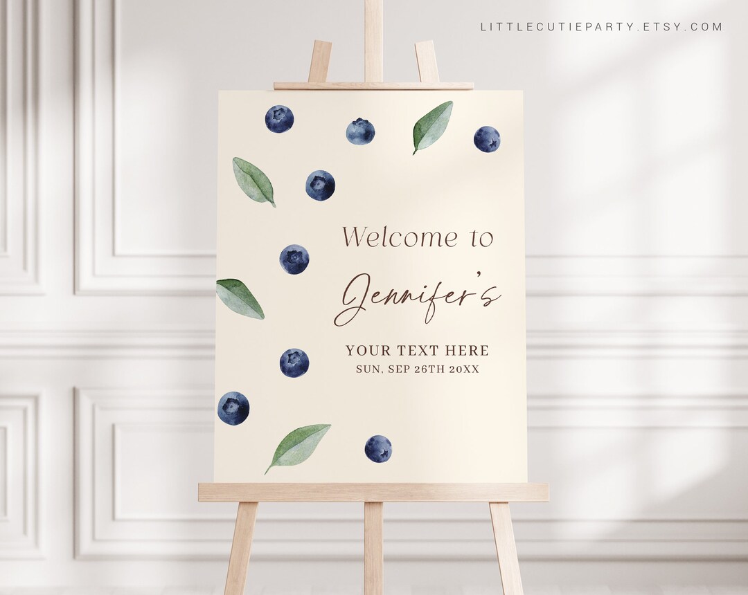 Editable Blueberry Baby Shower Welcome Sign, Berry Sweet Baby Shower ...