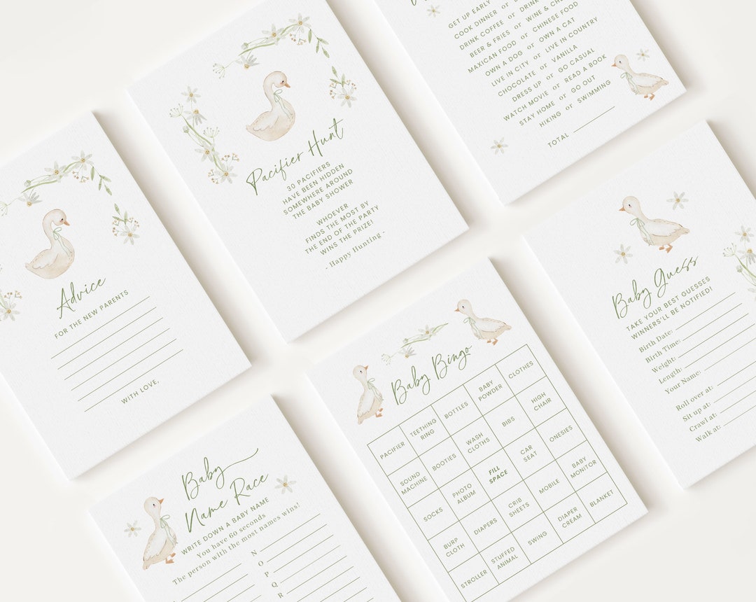 10 Editable Goose Baby Shower Games, Duck Baby Shower Games Bundle ...