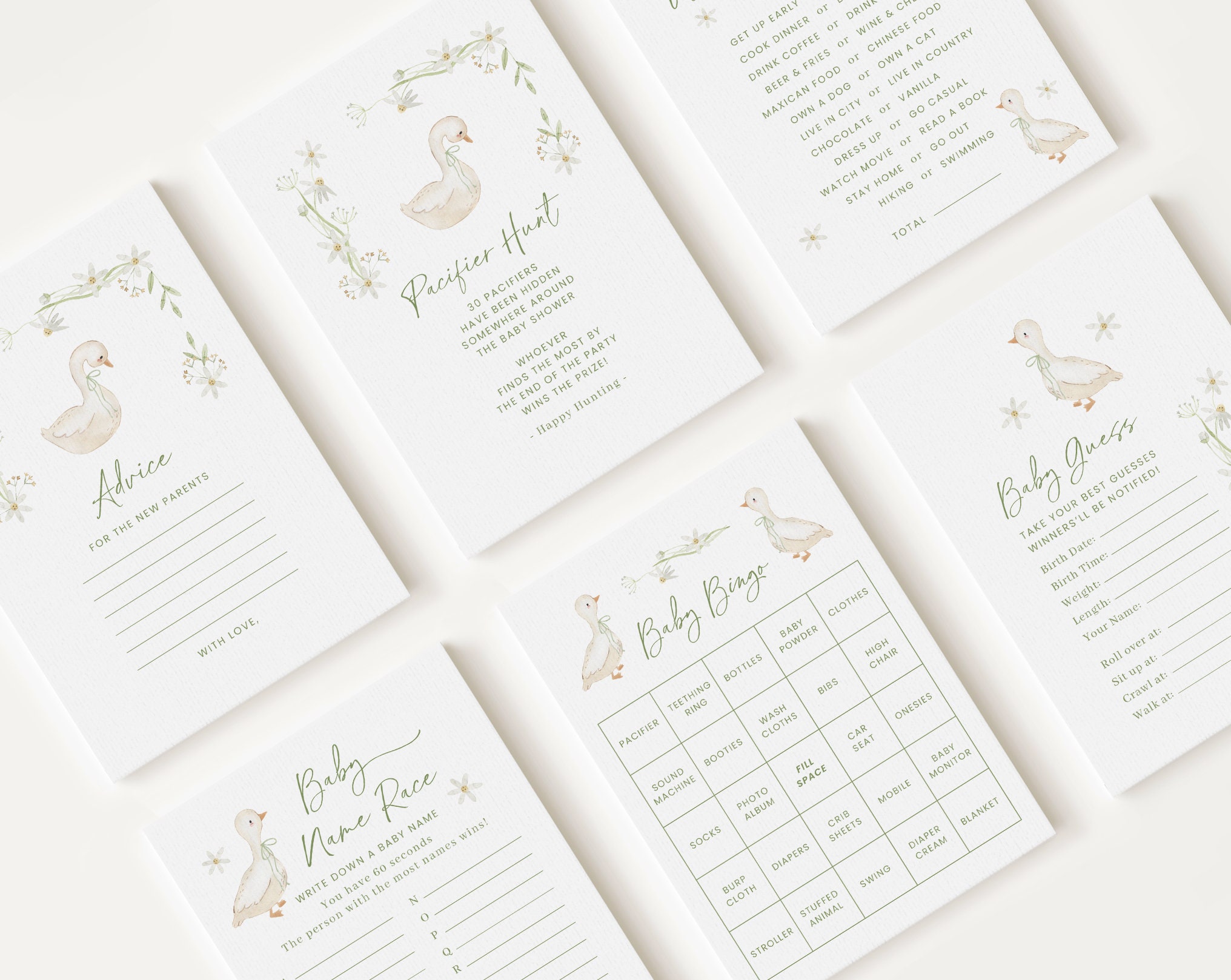 10 Editable Goose Baby Shower Games, Duck Baby Shower Games Bundle ...