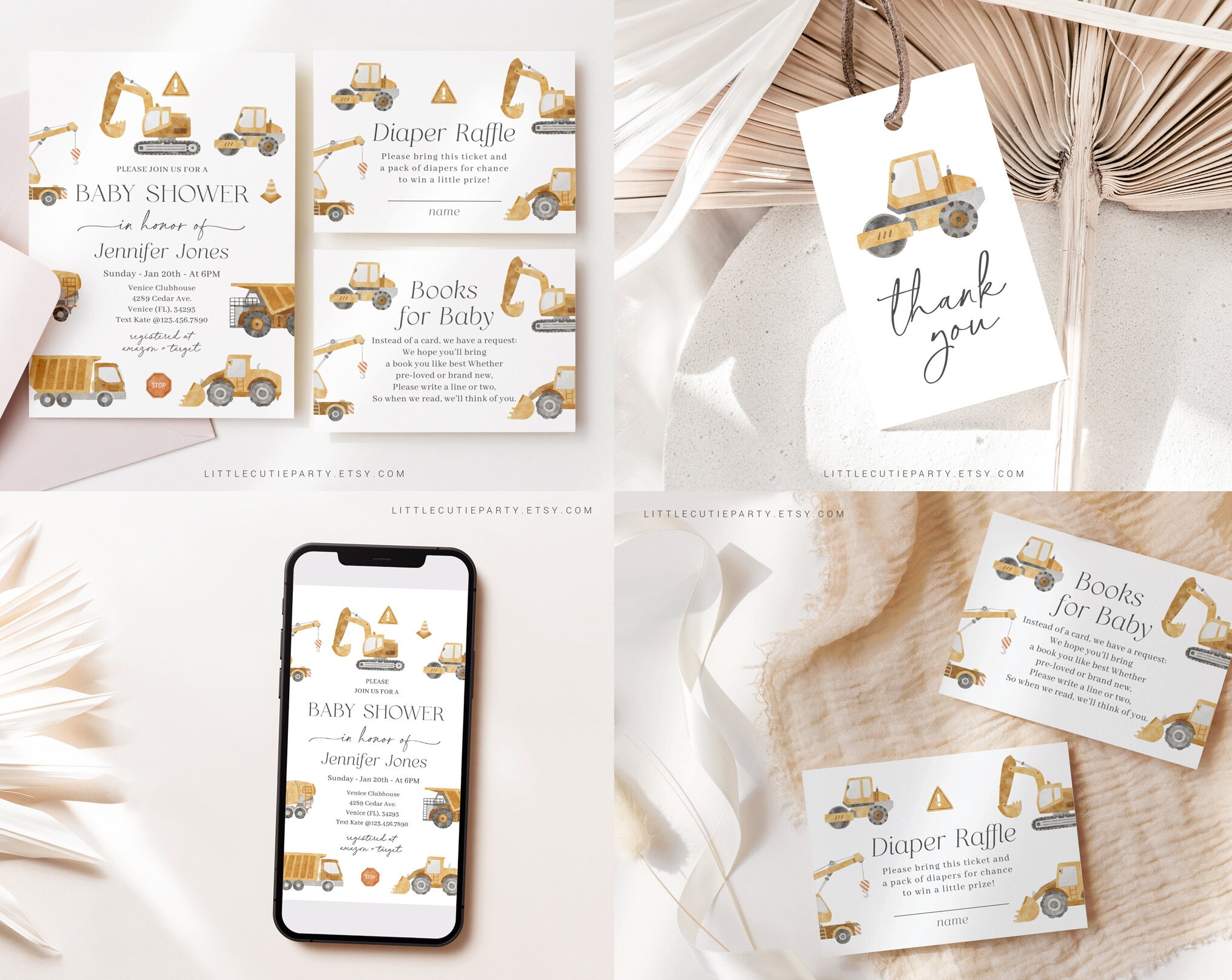 Editable Construction Baby Shower Bundle, Construction Baby Shower ...