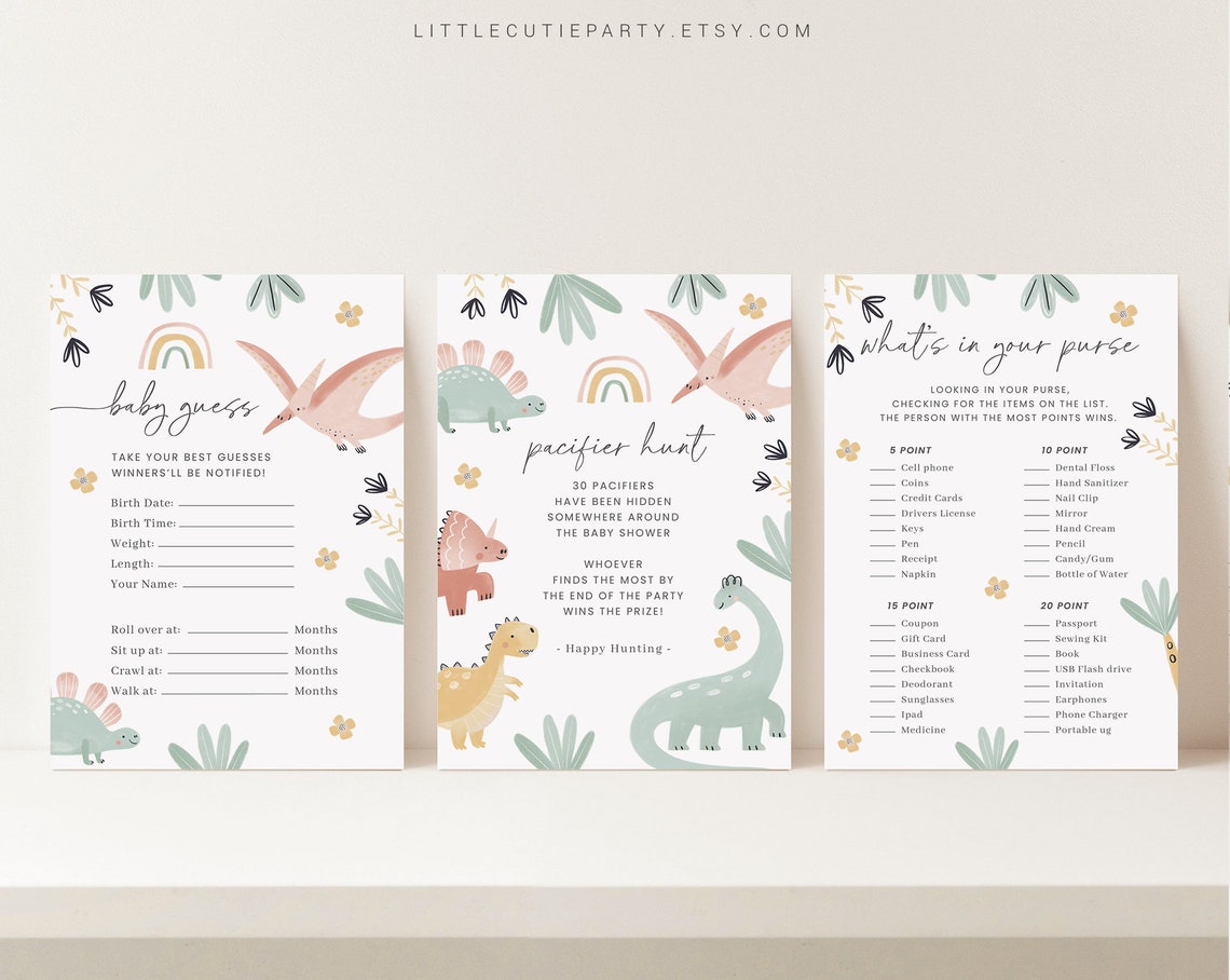 10 Editable Dinosaur Baby Shower Games, Dino Shower Games Bundle ...