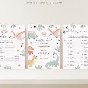 10 Editable Dinosaur Baby Shower Games, Dino Shower Games Bundle ...