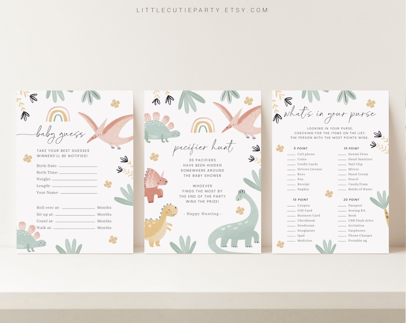 10 Editable Dinosaur Baby Shower Games, Dino Shower Games Bundle ...