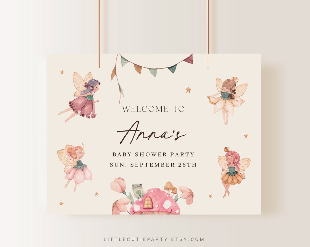 Editable Fairy Baby Shower Banner, Vinyl Backdrop (24x18) FAIRBS001 - Etsy