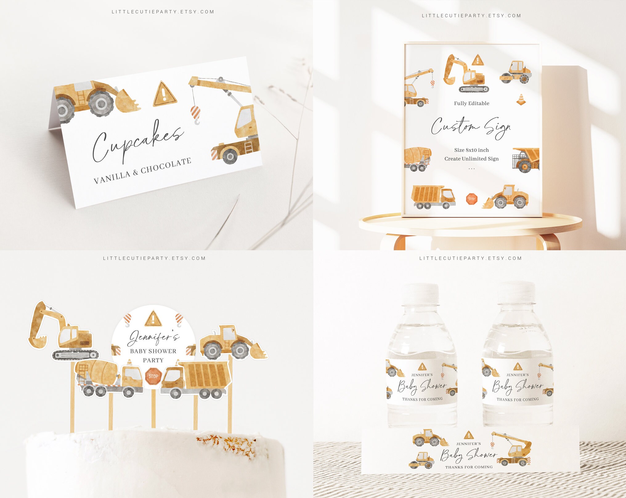 Editable Construction Baby Shower Bundle, Construction Baby Shower ...