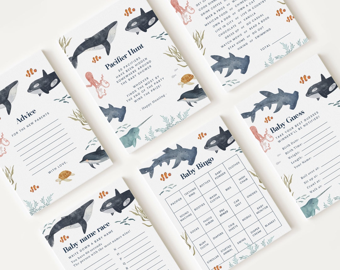 10 Editable Ocean Baby Shower Games, Under the Sea Baby Shower Games ...