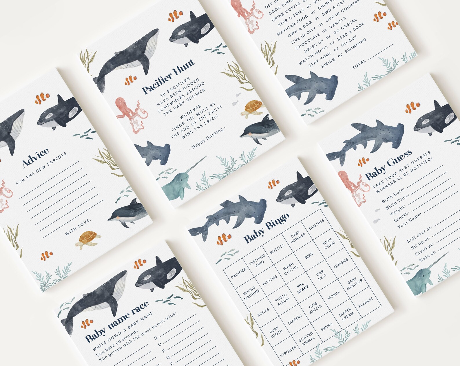 10 Editable Ocean Baby Shower Games, Under the Sea Baby Shower Games ...