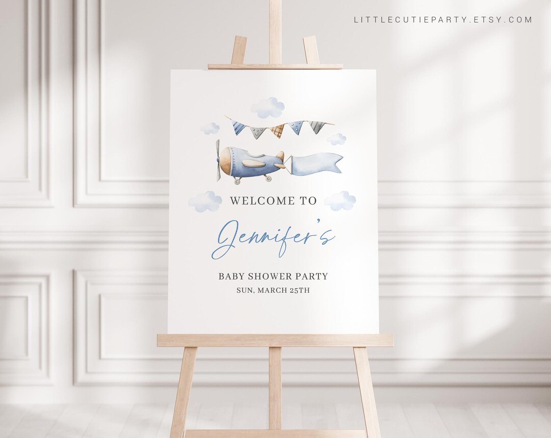 Editable Airplane Welcome Sign, Airplane Baby Shower Welcome Board ...