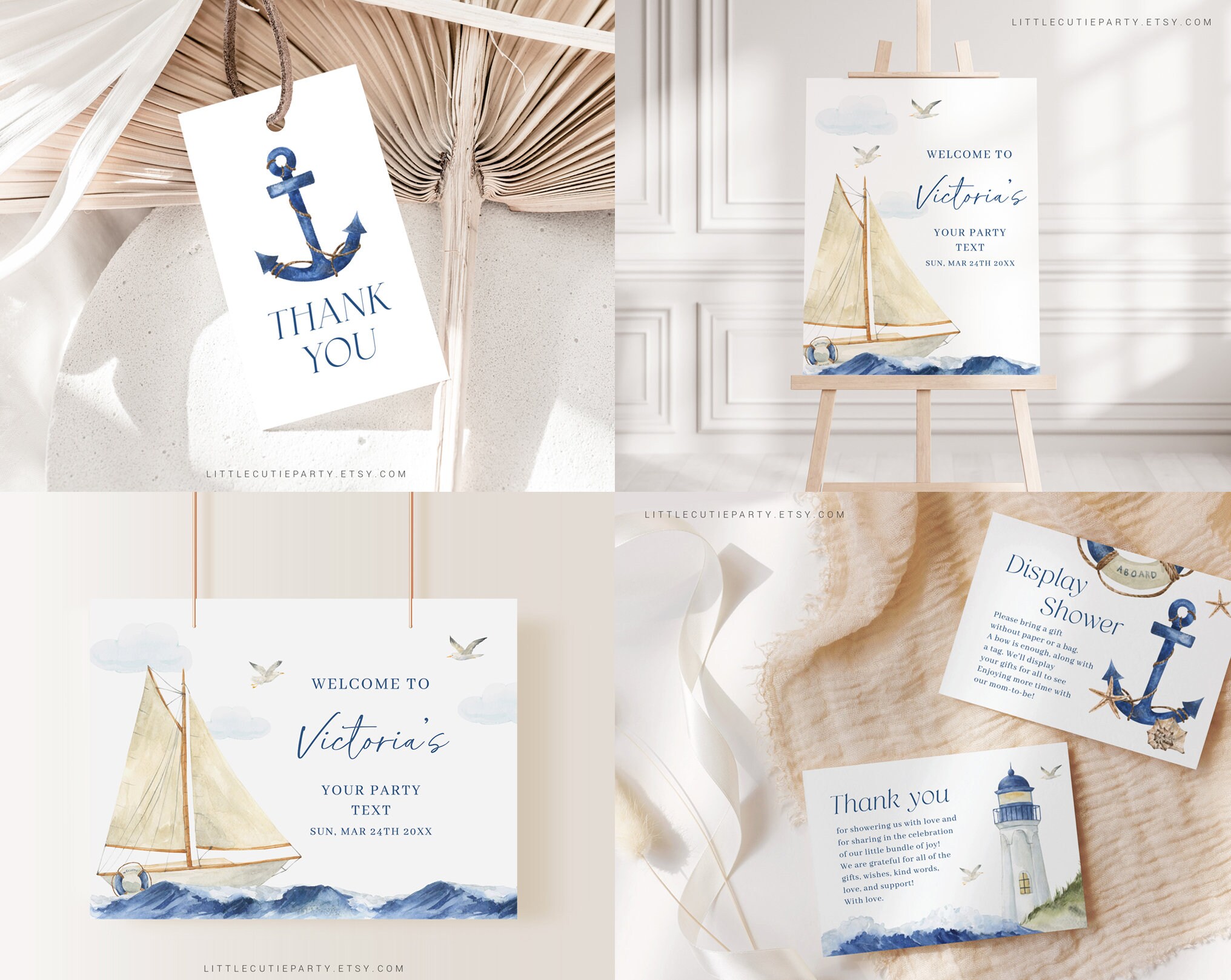 Editable Ahoy Its a Boy Baby Shower Invitation Bundle, Nautical Baby ...