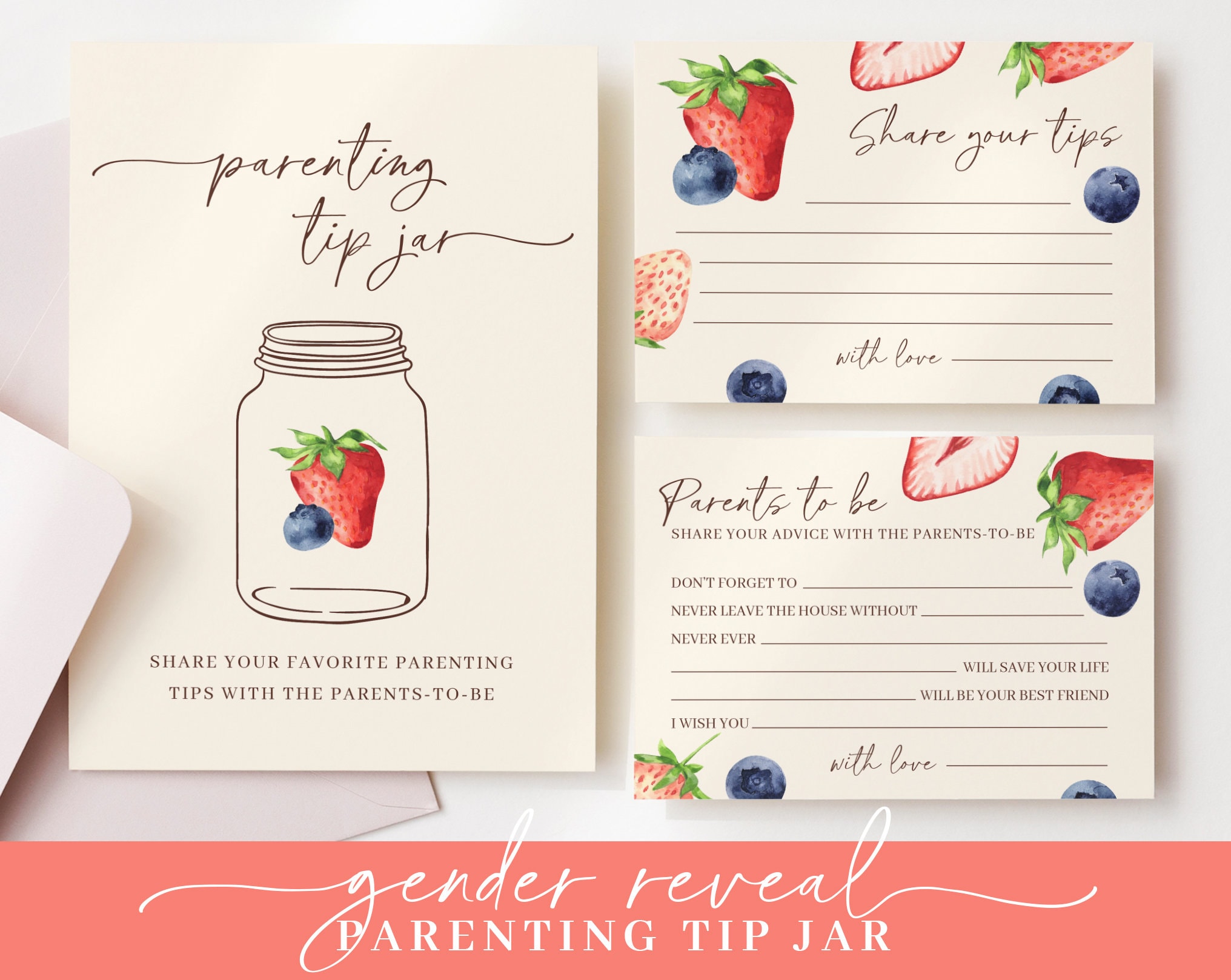 Editable Berry Gender Reveal Invitation Bundle, Berry Sweet Gender ...
