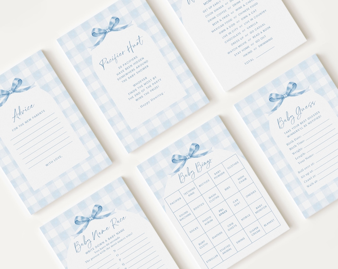 10 Editable Blue Gingham Baby Shower Games, Baby Boy Shower Games ...