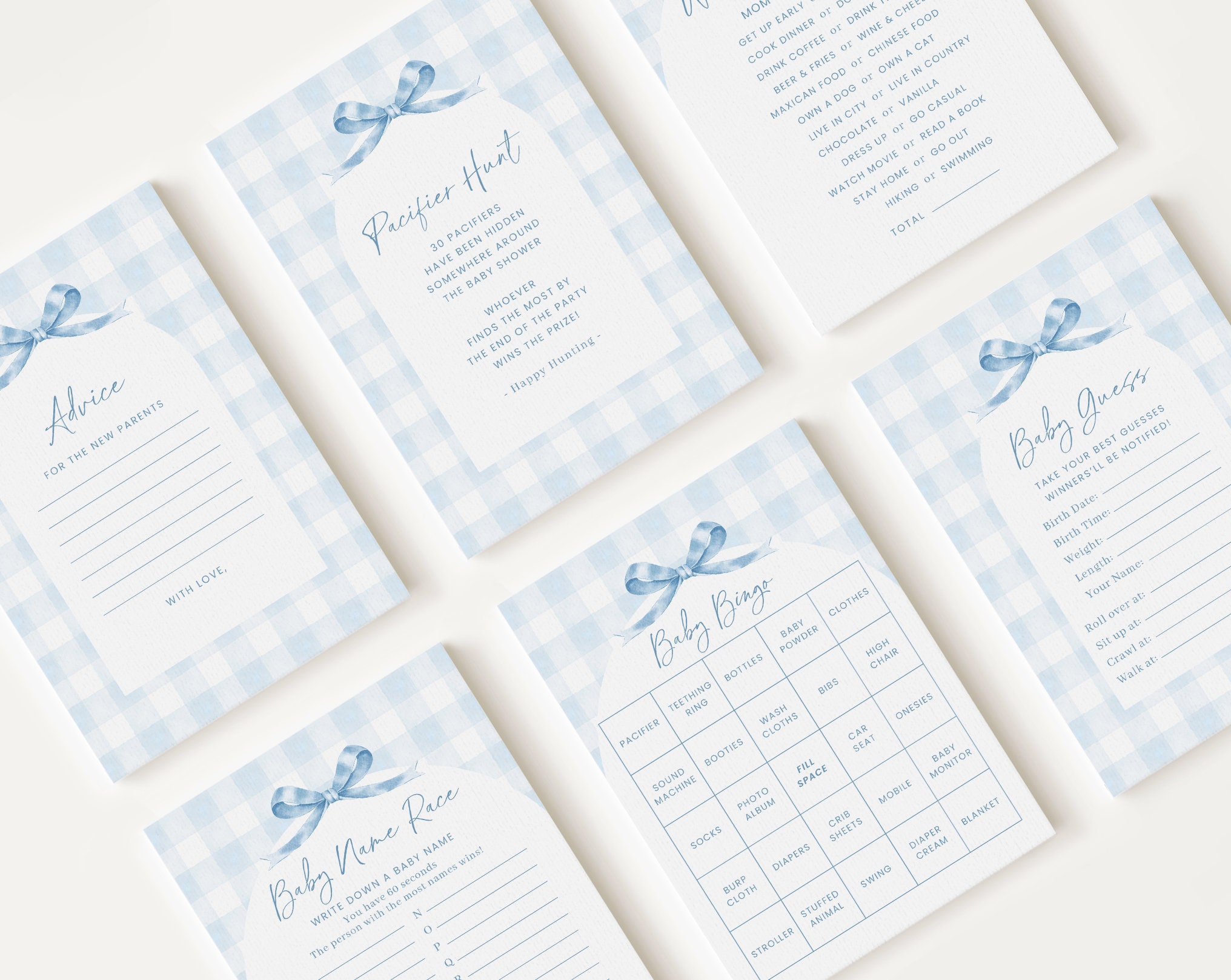 10 Editable Blue Gingham Baby Shower Games, Baby Boy Shower Games ...