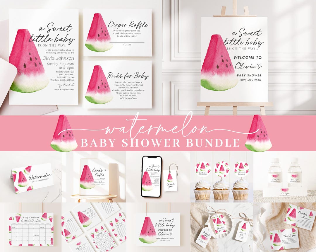 Editable Watermelon Baby Shower Invitation Bundle, Melon Baby Shower ...