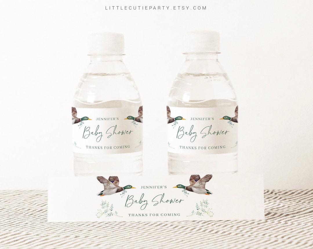 Editable Mallard Water Bottle Labels, Duck Bottle Labels, Baby Shower ...