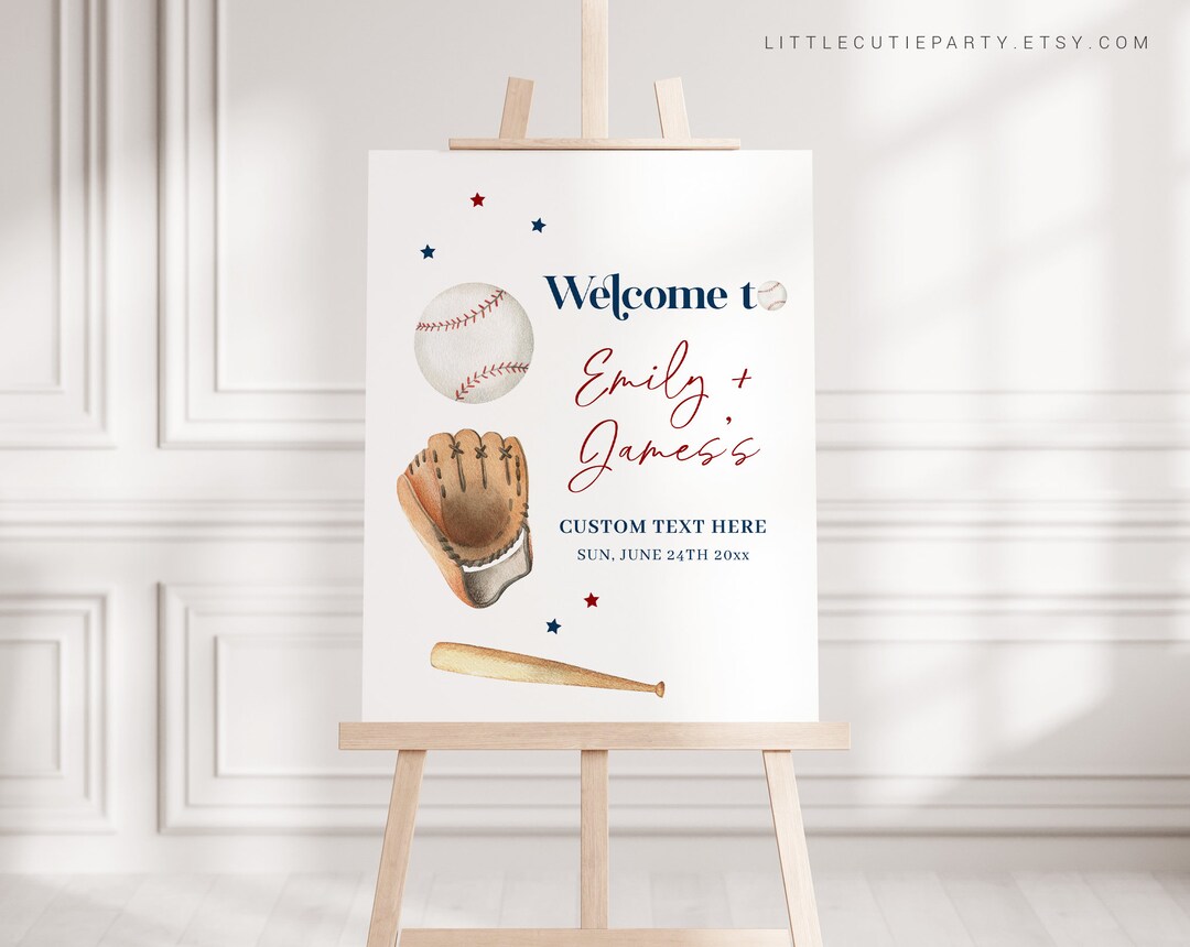 Editable Baseball Welcome Sign, A Little Slugger Baby Shower Sign ...