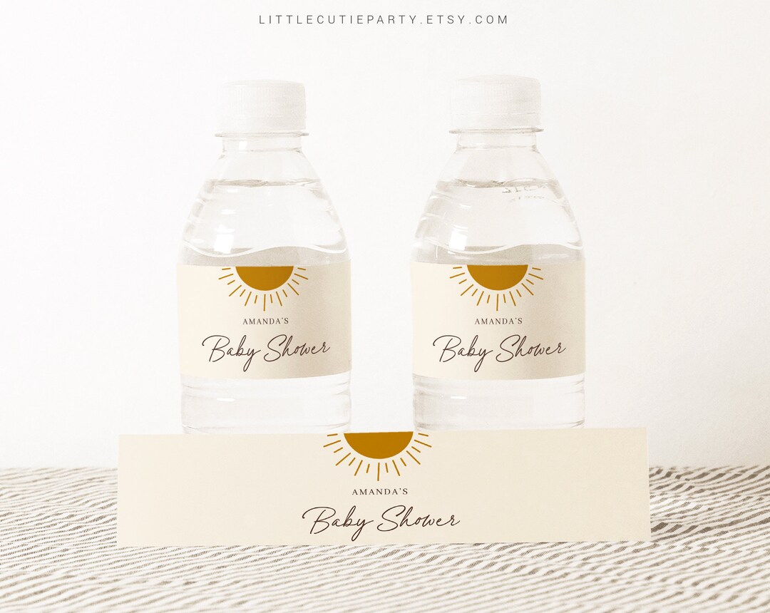 Editable Boho Sun Water Bottle Labels, Sunshine Bottle Labels, Baby ...