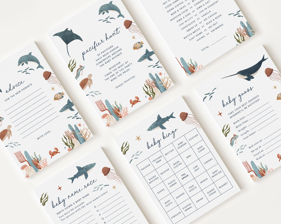 10 Editable Ocean Baby Shower Games, Under the Sea Baby Shower Games ...