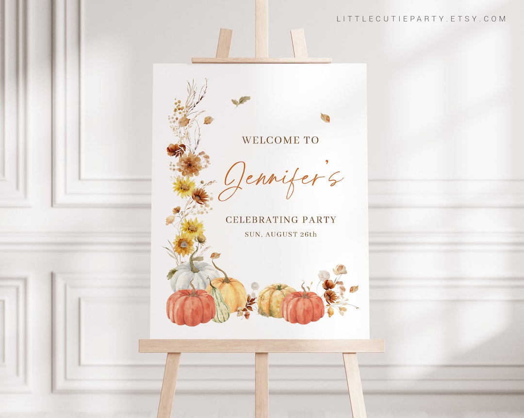 Editable Falling in Love Welcome Sign, Autumn Pumpkin Baby Shower Sign ...