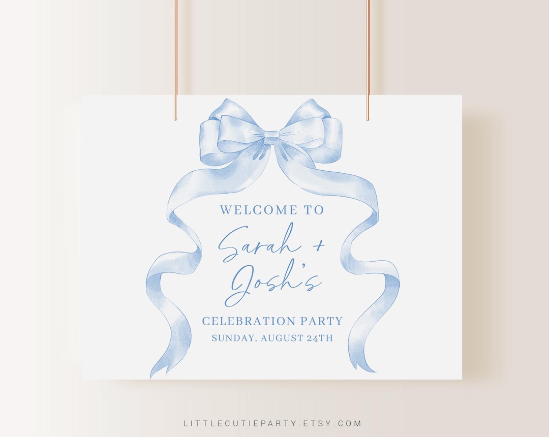 Editable Blue Ribbon Baby Shower Backdrop, Blue Bow Baby Shower Banner ...