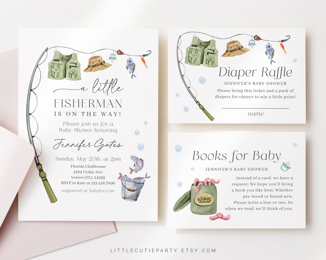 Editable A Little Fisherman Baby Shower Invitation, Fishing Baby Shower ...