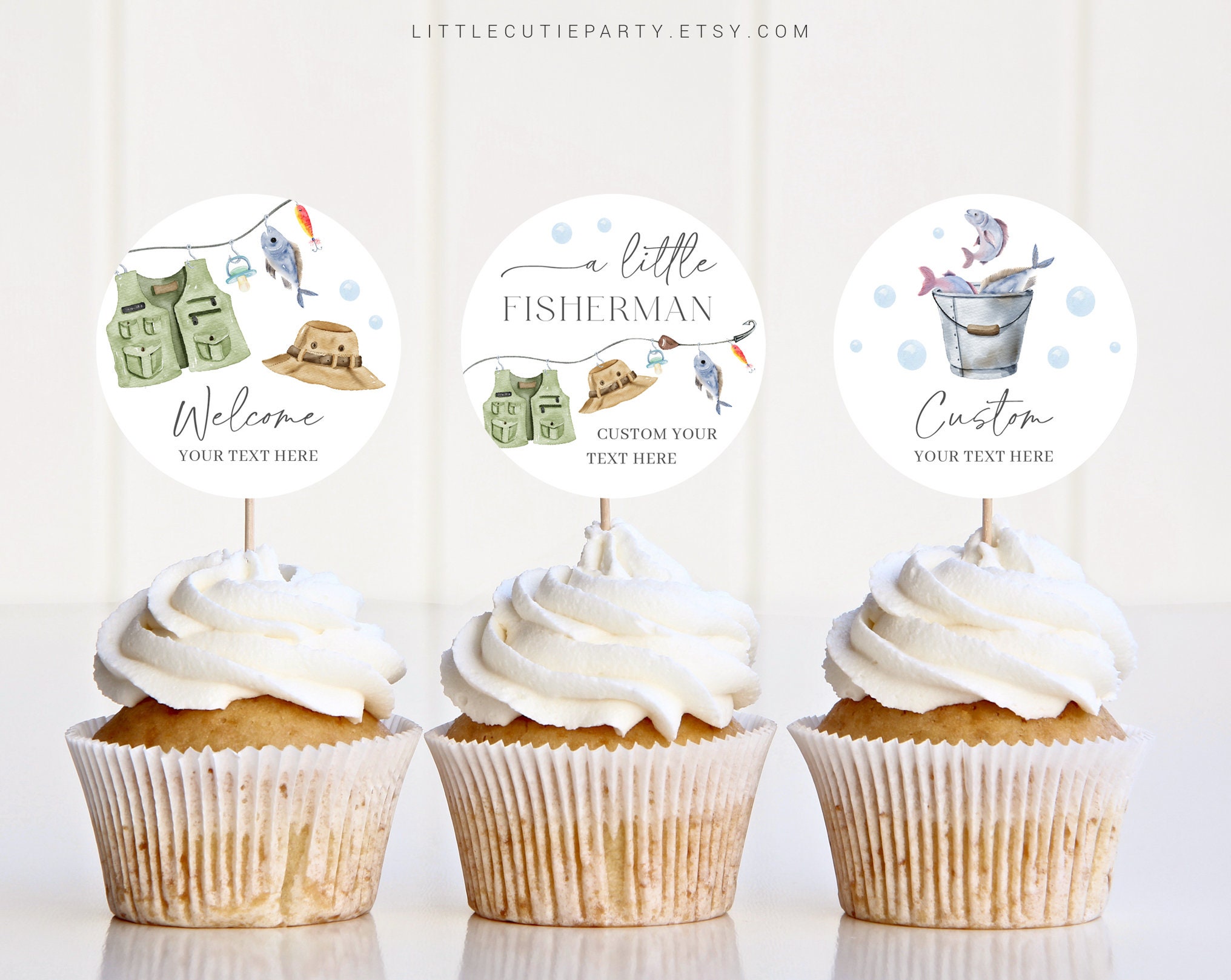 Editable Fishing Baby Shower Cake Toppers, A Little Fisherman Baby ...