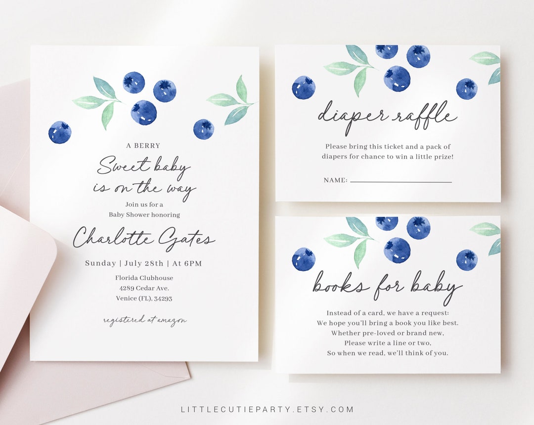 Editable Blueberry Baby Shower Invitation, Blueberry Baby Shower Invite ...