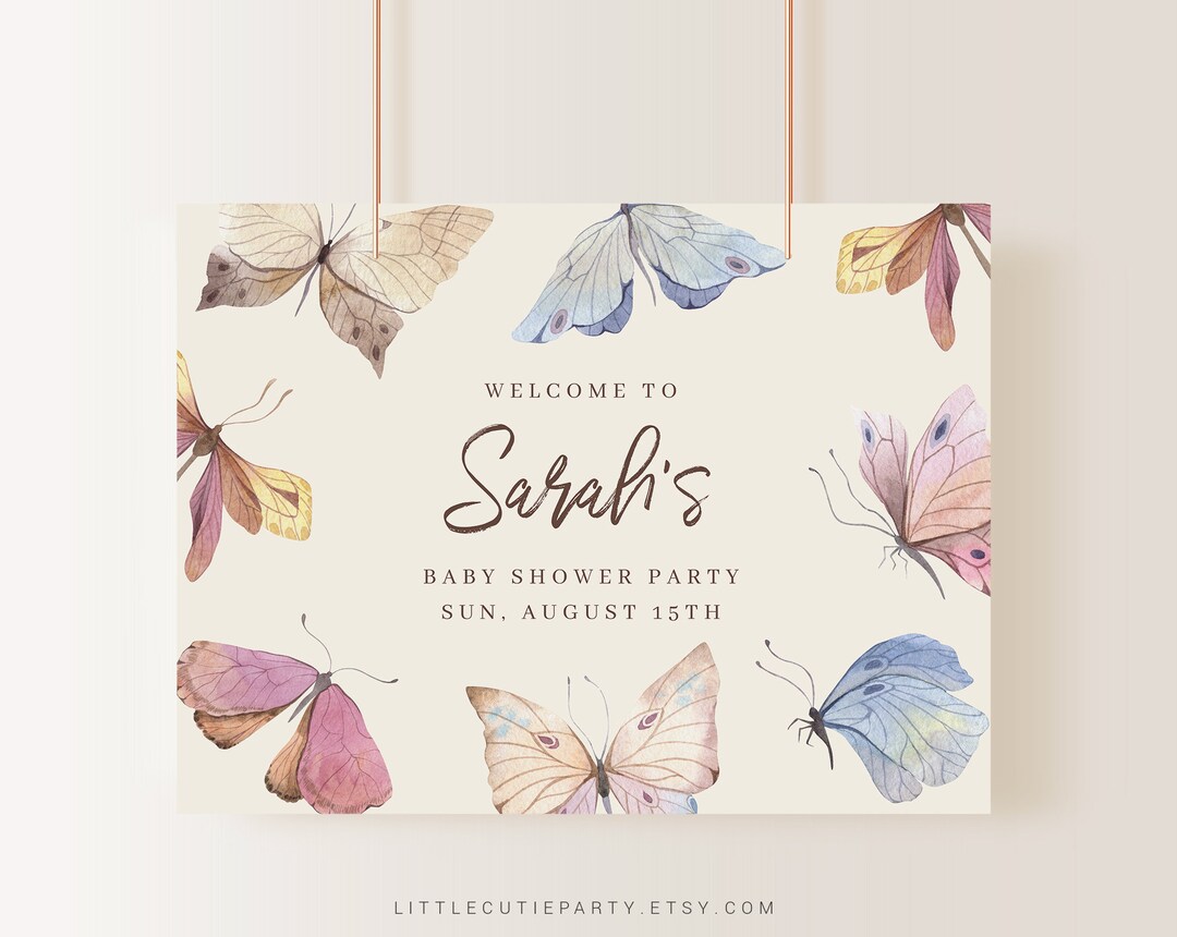 Editable Butterfly Baby Shower Backdrop, Vinyl Banner for Boho ...
