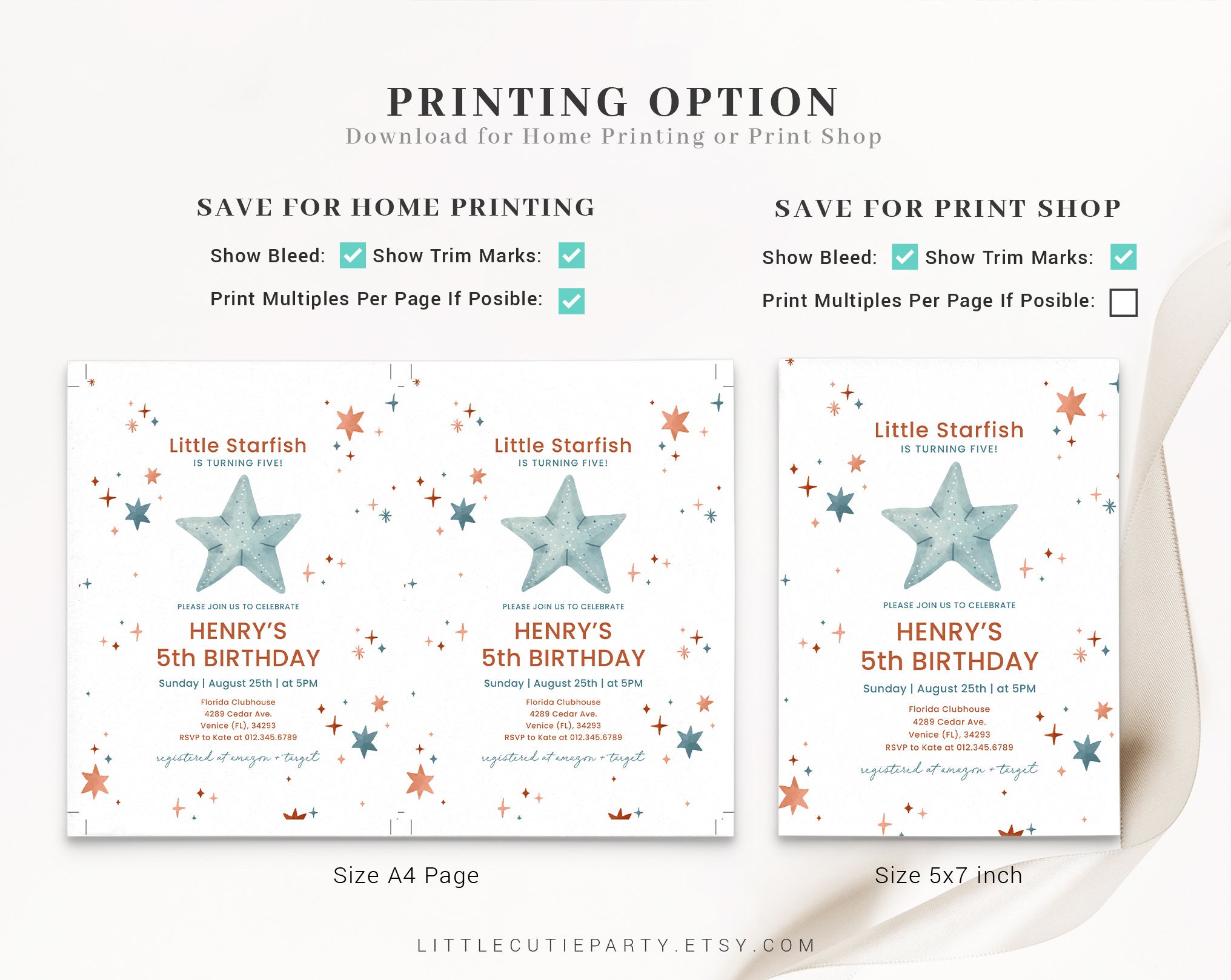 Editable Starfish Birthday Invitations, Starfish Birthday Card, Under ...