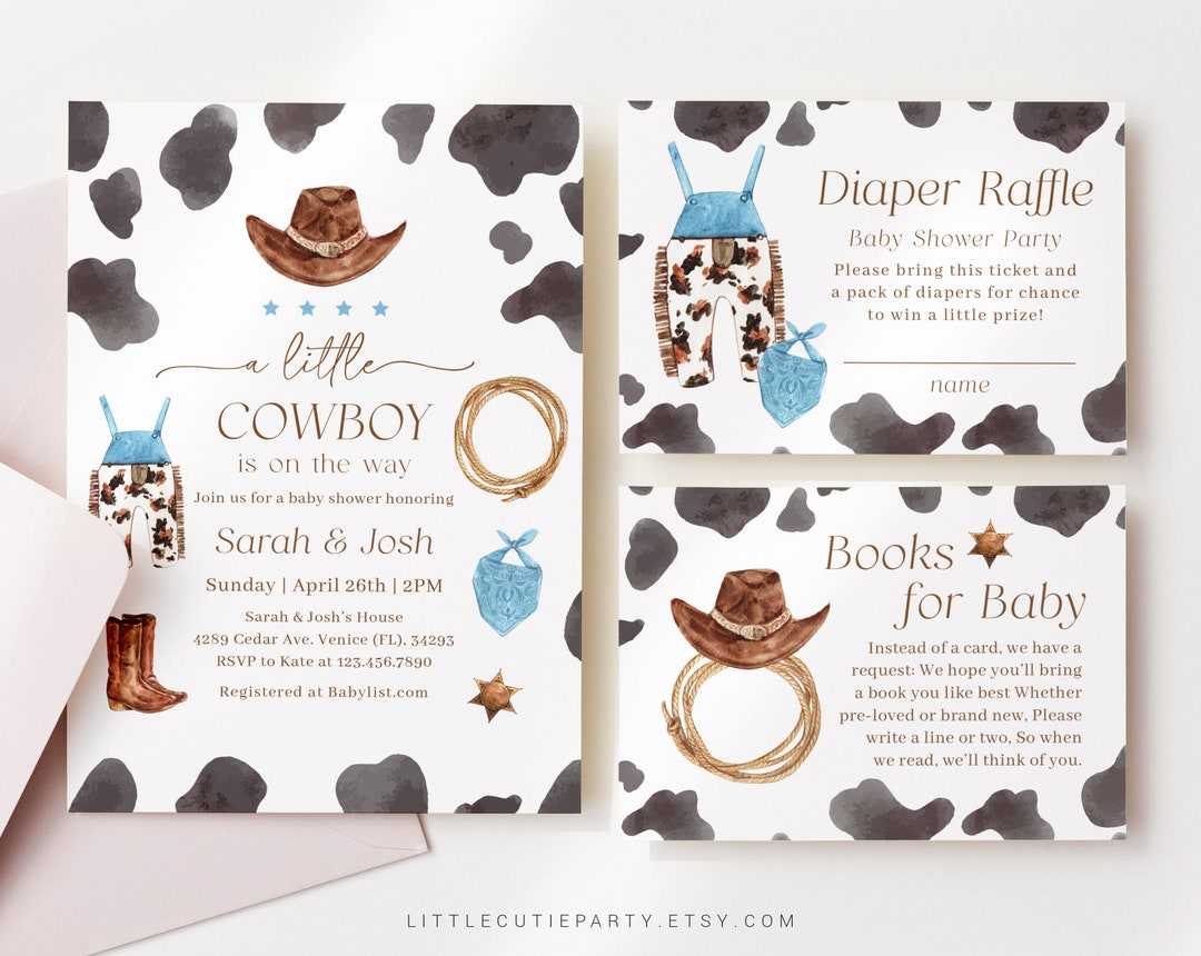 Editable Cowboy Baby Shower Invitation, A Little Cowboy is on the Way ...