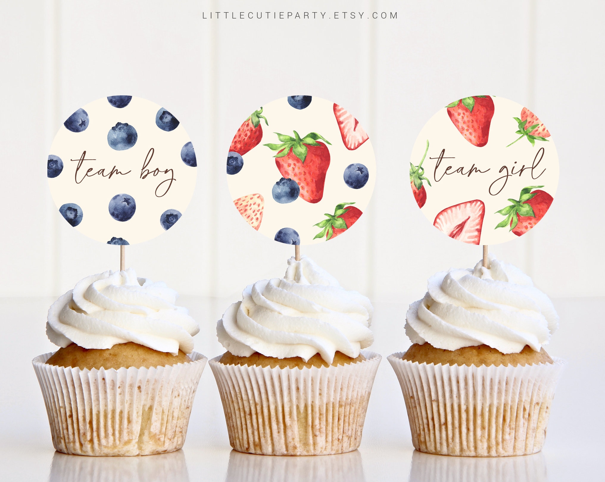 Editable Berry Sweet Gender Reveal Cupcake Toppers, Strawberry and ...