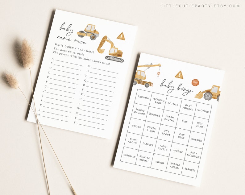 10 Editable Construction Baby Shower Games, Vehicle Shower Games Bundle ...