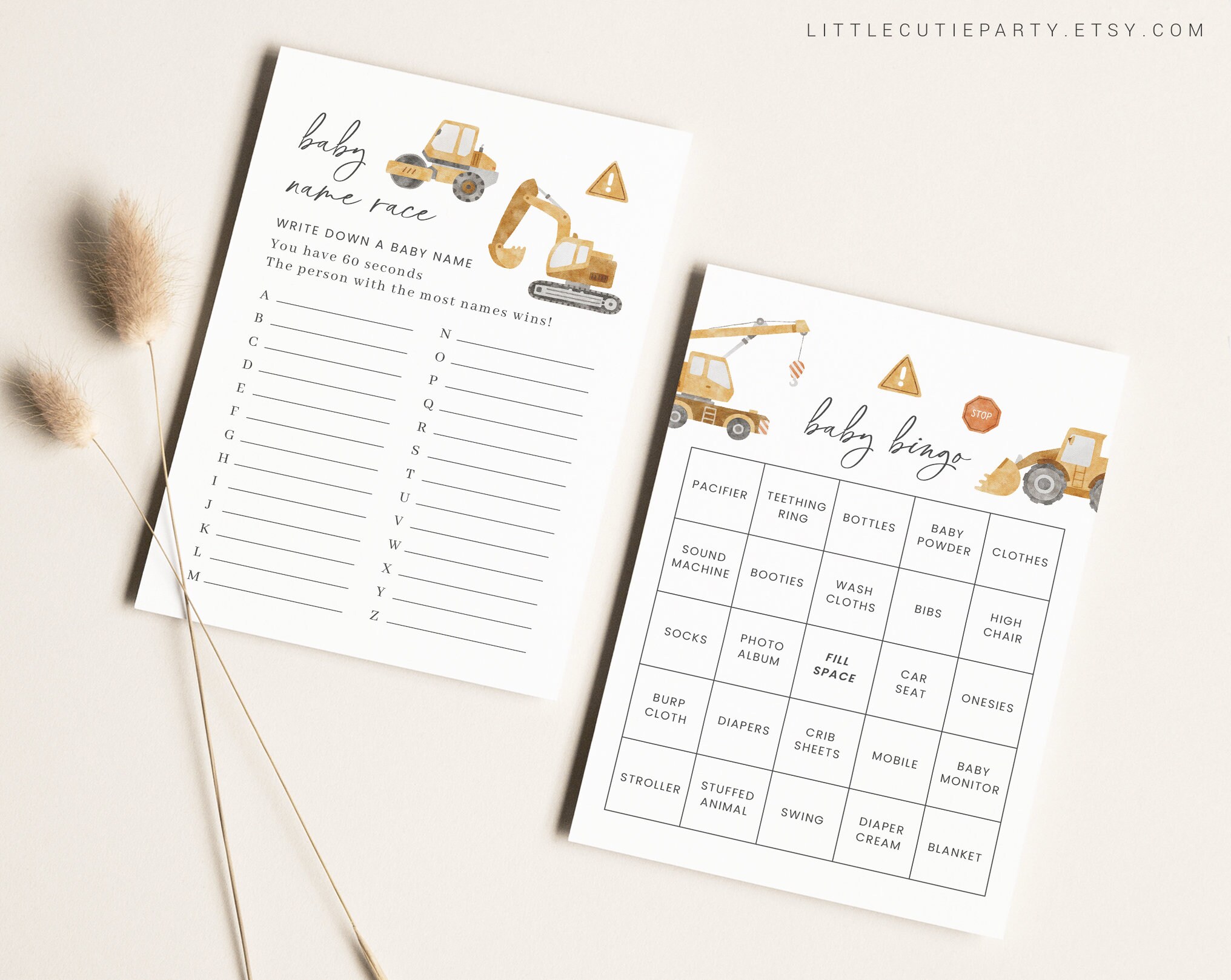 10 Editable Construction Baby Shower Games, Vehicle Shower Games Bundle ...